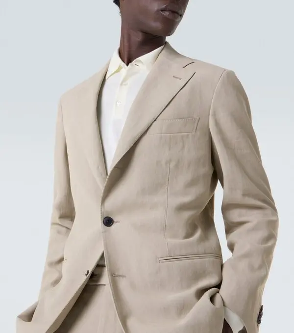 SAMAN AMEL Single-breasted Linen Suit Jacket - Beige