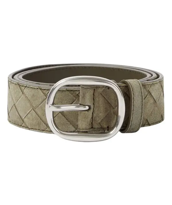 Bottega Veneta Intrecciato Suede Belt - Green