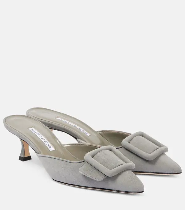 Manolo Blahnik Maysale 50 Suede Mules - Grey
