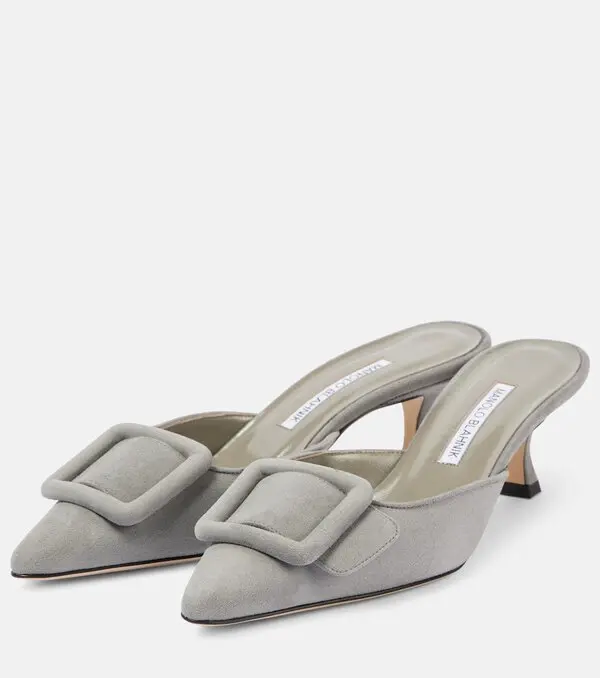 Manolo Blahnik Maysale 50 Suede Mules - Grey