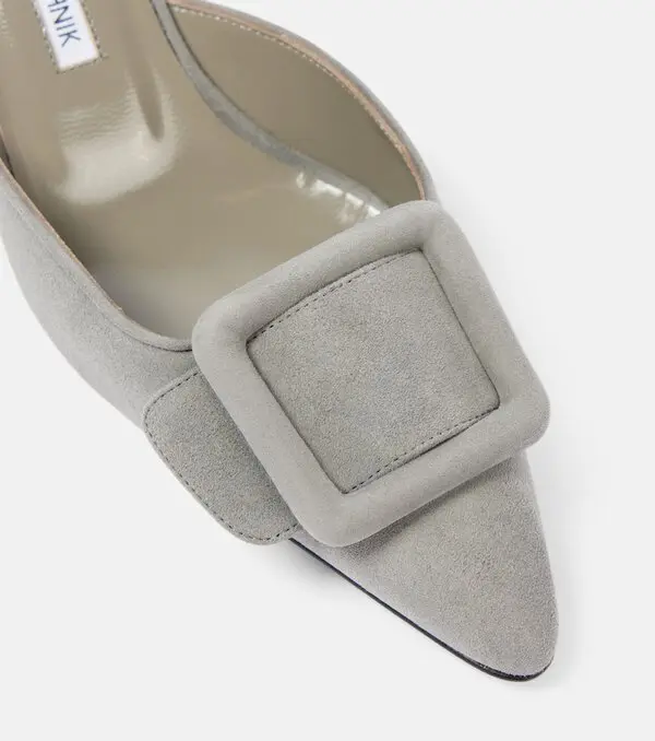 Manolo Blahnik Maysale 50 Suede Mules - Grey