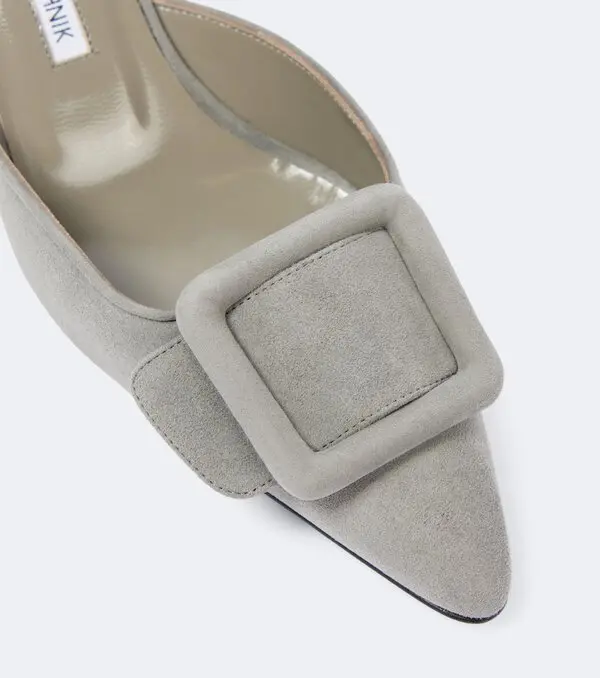 Manolo Blahnik Maysale 50 Suede Mules - Grey
