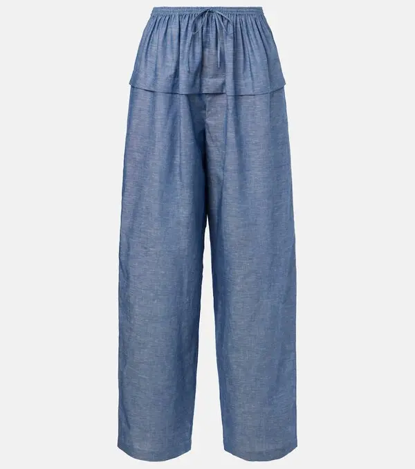 Alaïa Cotton And Linen Wide-leg Pants - Blue