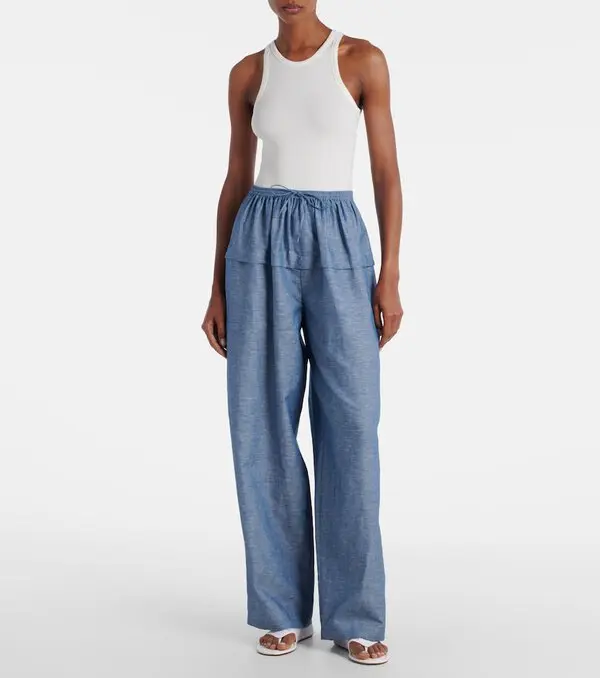 Alaïa Cotton And Linen Wide-leg Pants - Blue