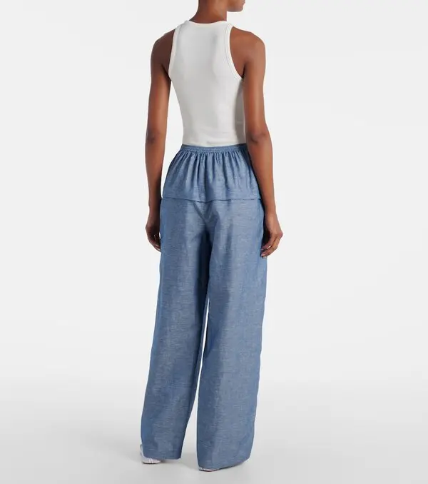 Alaïa Cotton And Linen Wide-leg Pants - Blue