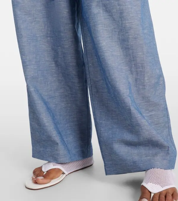 Alaïa Cotton And Linen Wide-leg Pants - Blue