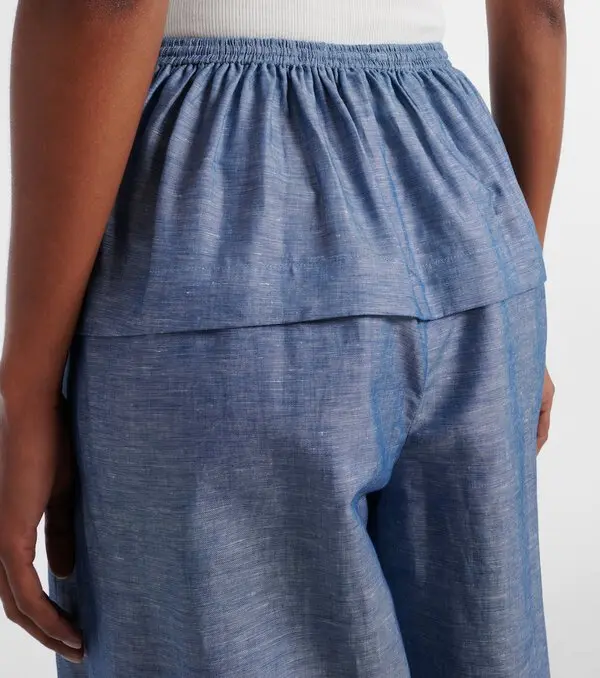 Alaïa Cotton And Linen Wide-leg Pants - Blue