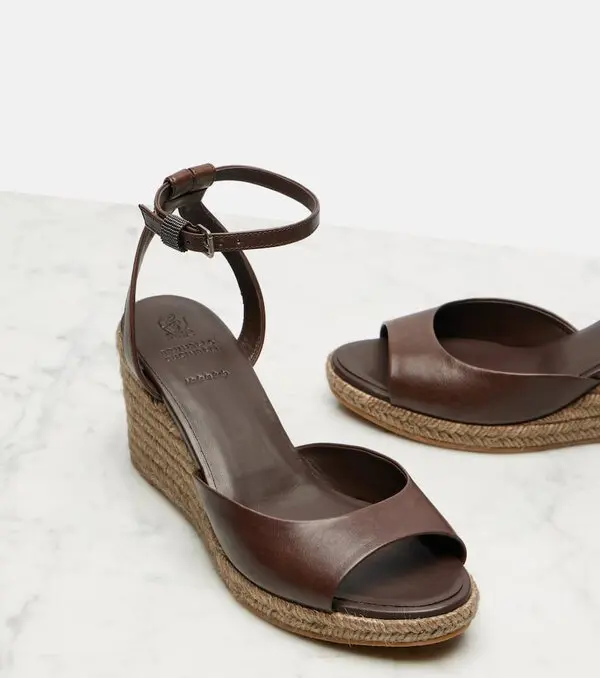 Brunello Cucinelli Leather Espadrille Wedges