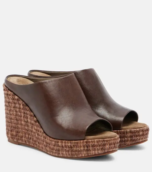 Brunello Cucinelli Leather Espadrille Wedges - Brown
