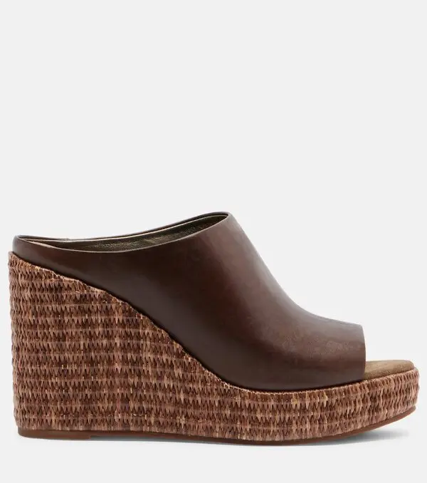 Brunello Cucinelli Leather Espadrille Wedge Sandals