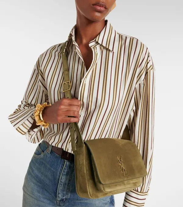 Saint Laurent Niki Cassandre Suede Shoulder Bag - Green