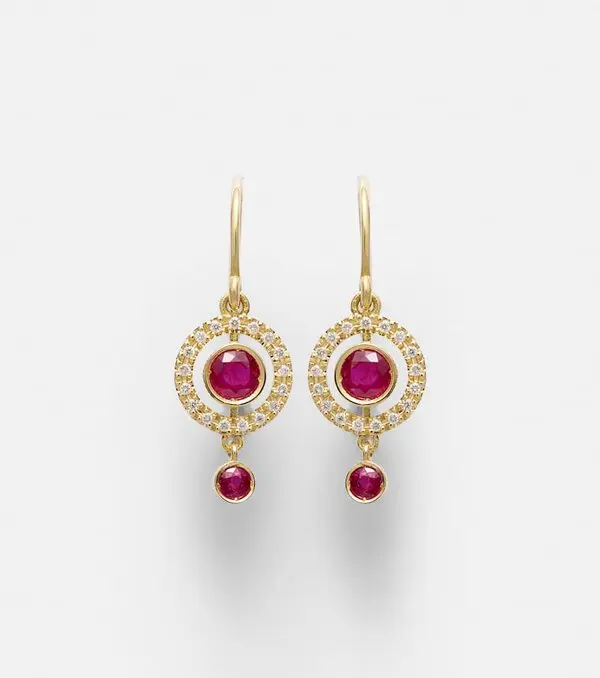 Ileana Makri Orbit 18kt Yellow Drop Earrings With Rubies And Diamonds - Gold