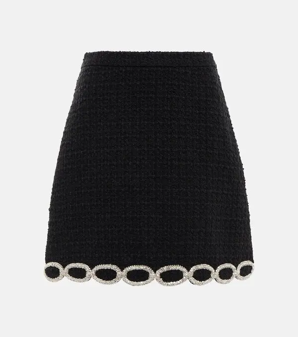 Valentino Garavani Embellished Tweed Miniskirt - Black