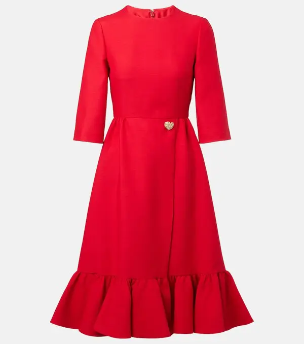 Valentino Garavani Crepe Couture Embellished Ruffled Midi Dress - Red