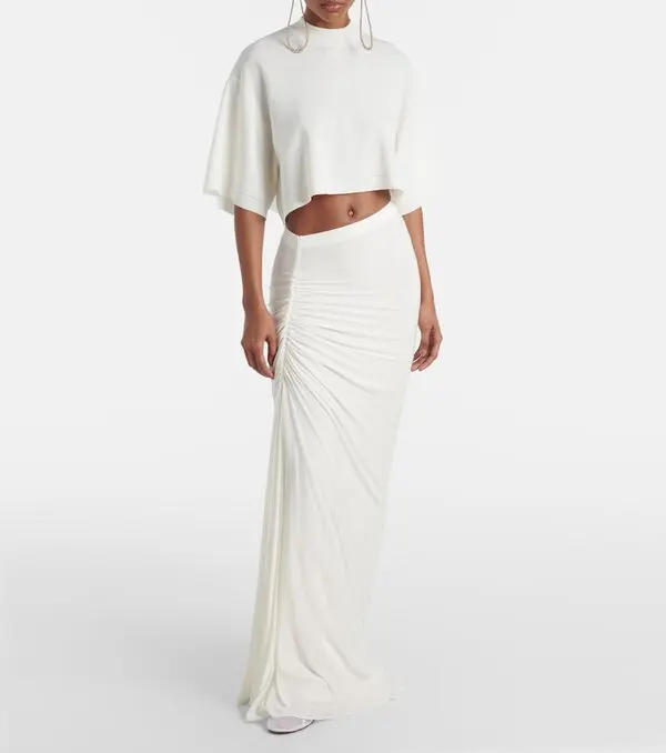Alaïa Cropped Cotton And Wool-blend T-shirt - White