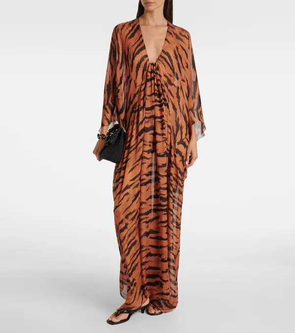 ADRIANA DEGREAS X Sabine Getty Printed Silk Kaftan - Brown