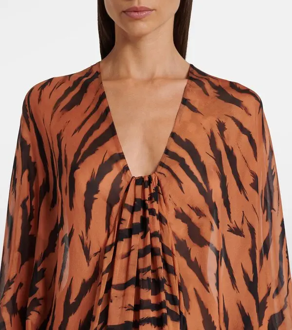 ADRIANA DEGREAS X Sabine Getty Printed Silk Kaftan - Brown