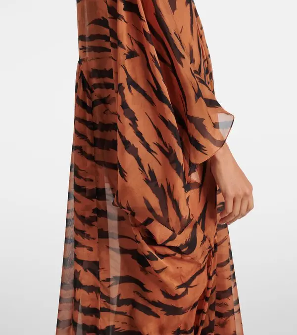 ADRIANA DEGREAS X Sabine Getty Printed Silk Kaftan - Brown