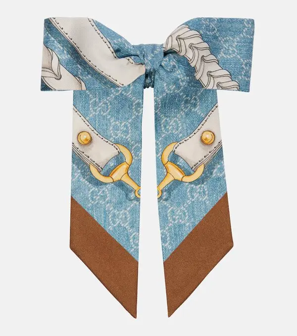 Gucci Horsebit Printed Silk Twill Scrunchie - Blue