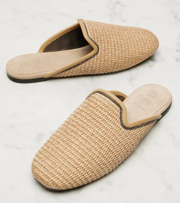 Brunello Cucinelli Monili Raffia Mules