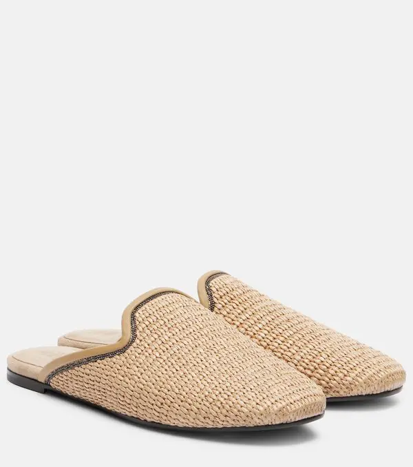 Brunello Cucinelli Monili Raffia Mules - Beige
