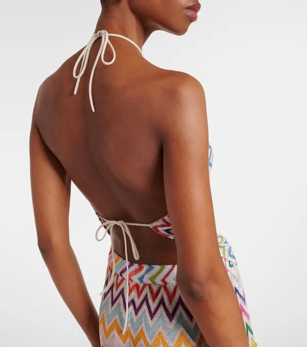 Missoni Zigzag Knitted Open-back Halterneck Top
