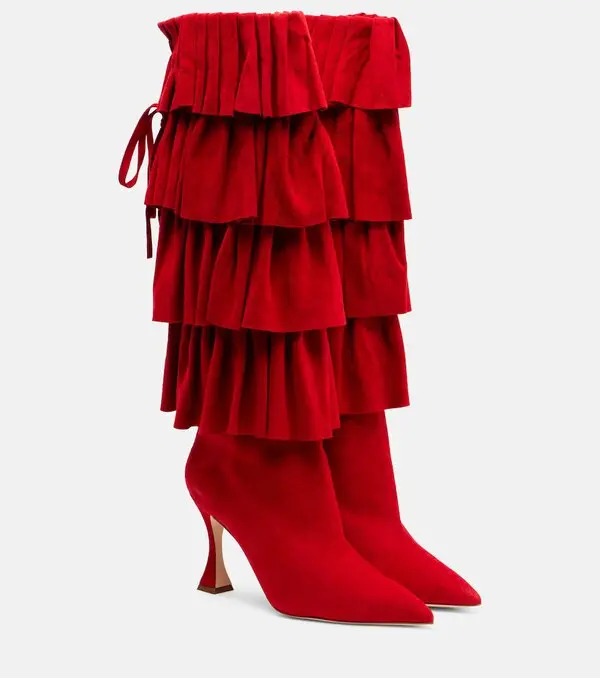 Manolo Blahnik Miralone 90 Suede Knee-high Boots - Red