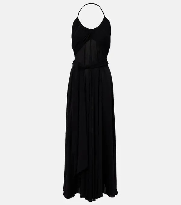 Alaïa Cross Draped Gathered Maxi Dress - Black