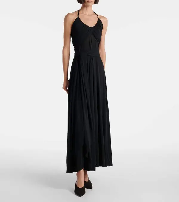 Alaïa Cross Draped Gathered Maxi Dress - Black
