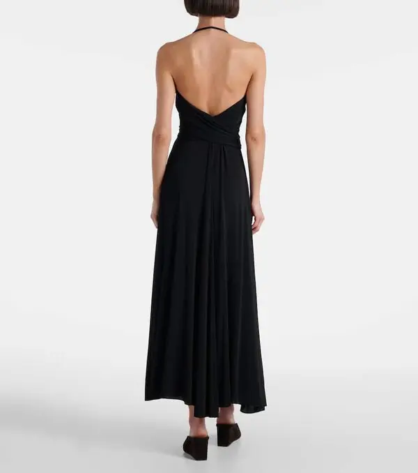 Alaïa Cross Draped Gathered Maxi Dress - Black