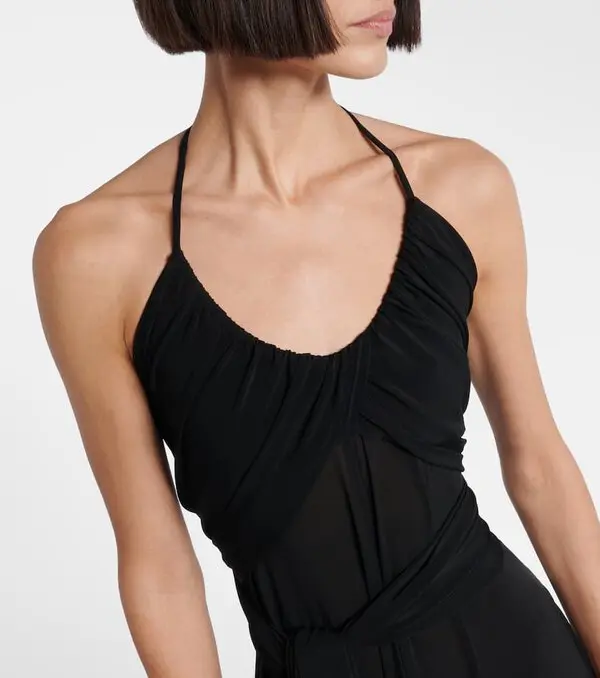 Alaïa Cross Draped Gathered Maxi Dress - Black