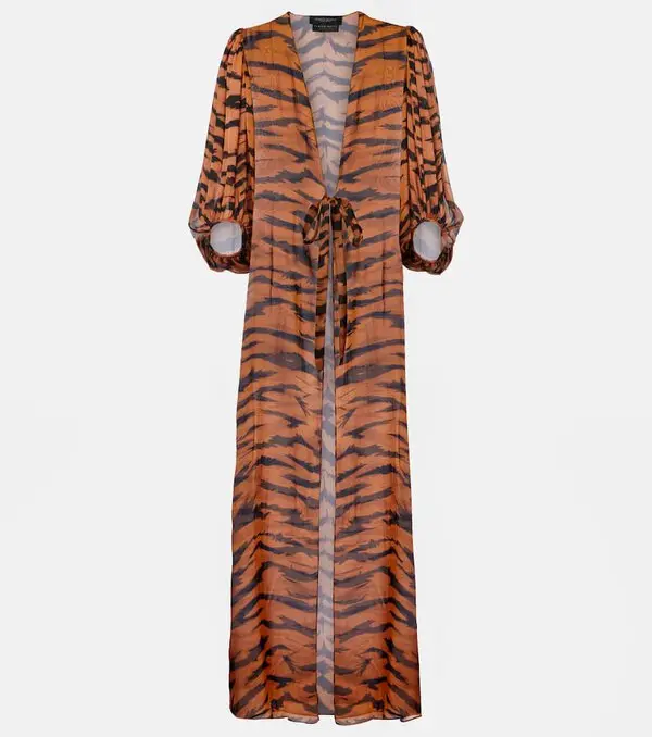 ADRIANA DEGREAS X Sabine Getty Printed Silk Kaftan - Black