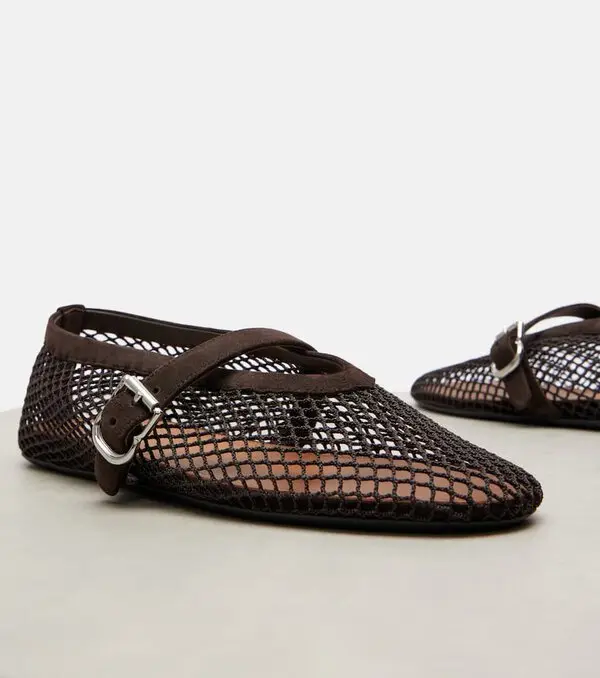 Alaïa Suede-trimmed Mesh Ballet Flats - Brown