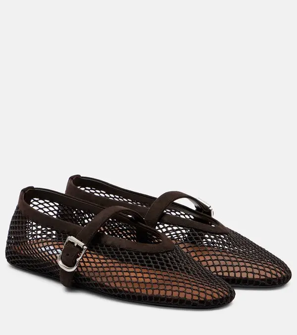 Alaïa Suede-trimmed Mesh Ballet Flats - Brown