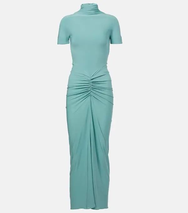 Alaïa Ruched Mock Neck Maxi Dress