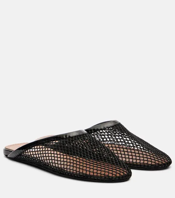 Alaïa Patent Leather-trimmed Fishnet Mules - Black