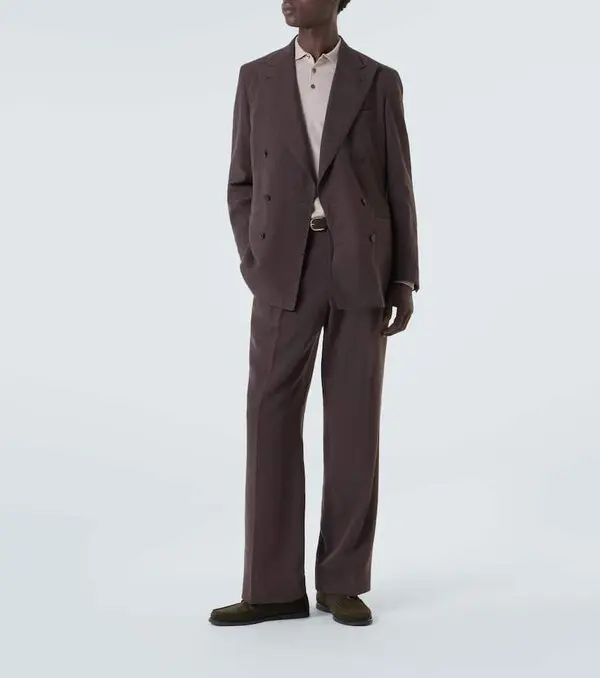 SAMAN AMEL Linen Canvas Suit Trousers - Brown