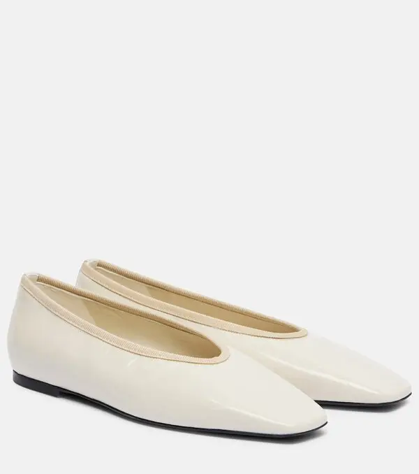TOTEME Patent Leather Ballerina Flats - White