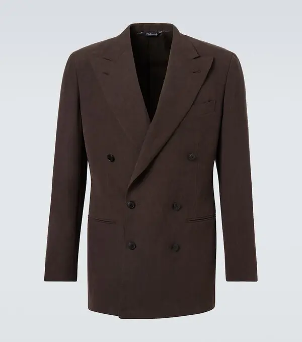 SAMAN AMEL Double-breasted Linen Canvas Blazer