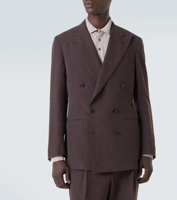 SAMAN AMEL Double-breasted Linen Canvas Blazer