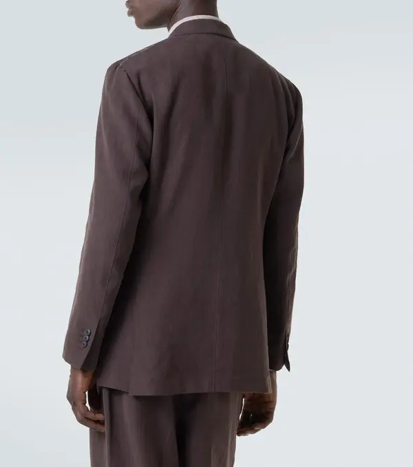 SAMAN AMEL Double-breasted Linen Canvas Blazer