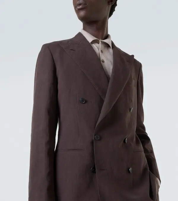 SAMAN AMEL Double-breasted Linen Canvas Blazer
