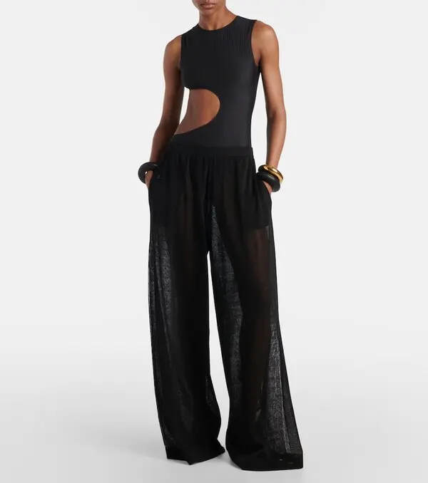 Alaïa Sheer Linen And Silk Wide-leg Pants - Black
