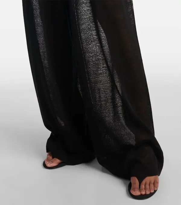 Alaïa Sheer Linen And Silk Wide-leg Pants - Black