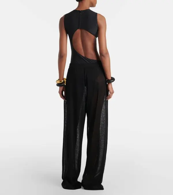Alaïa Sheer Linen And Silk Wide-leg Pants - Black