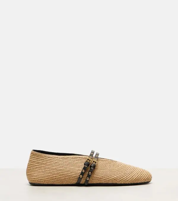 Alaïa Leather-trimmed Straw Ballet Flats - Beige