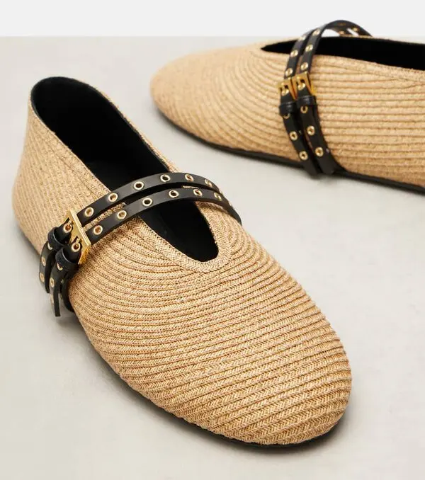 Alaïa Leather-trimmed Straw Ballet Flats - Beige