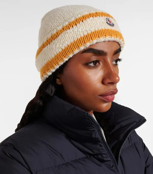 Moncler Logo Striped Wool-blend Beanie