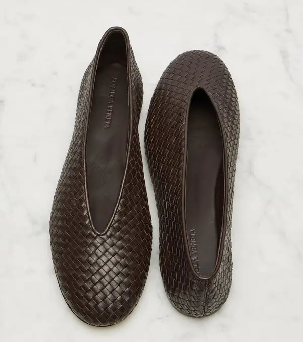 Bottega Veneta Rosa Woven Leather Ballet Flats - Brown