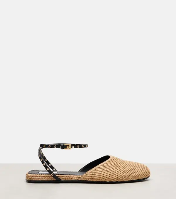 Alaïa Leather-trimmed Raffia Flats